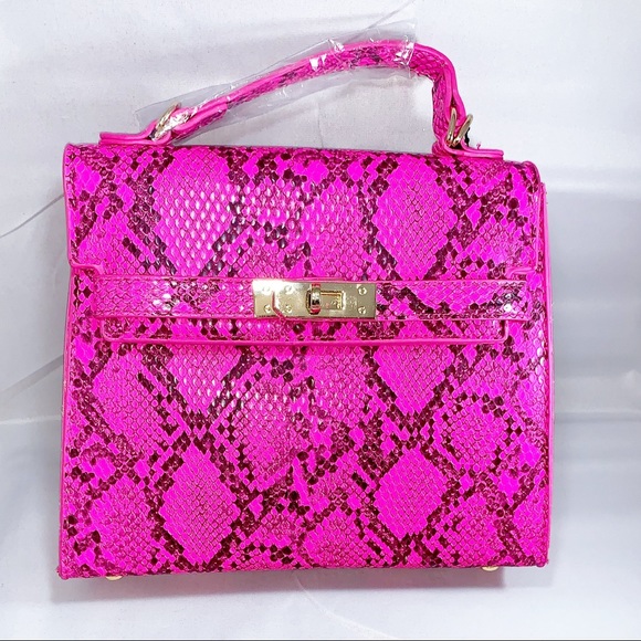 Bags | Hot Pink Snake Shoulder Bag | Poshmark